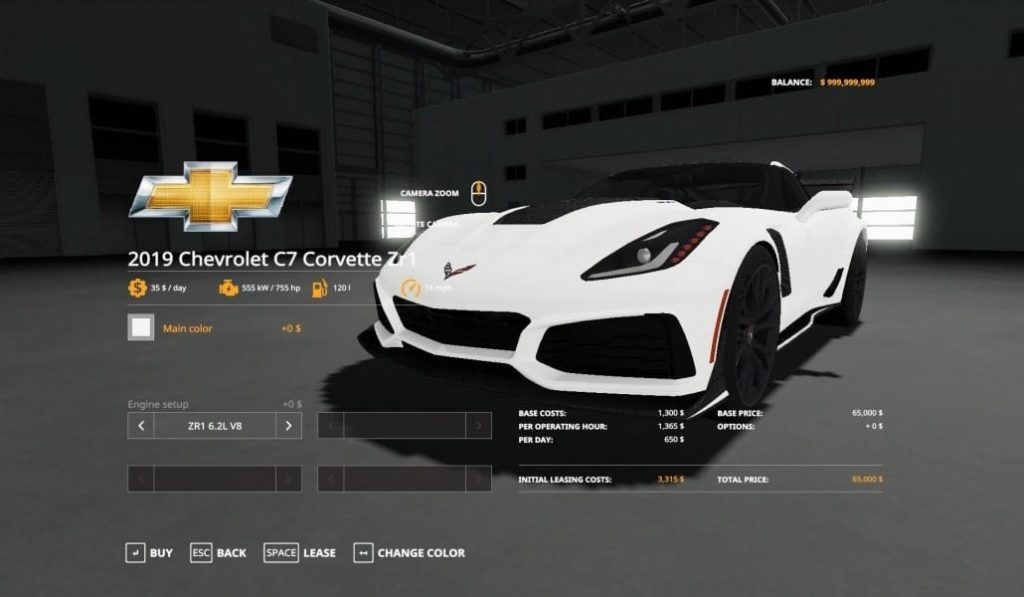 2019 CORVETTE C7 ZR1 V1.0 FS19 Mod | FS25 Mods / FS22 Mods