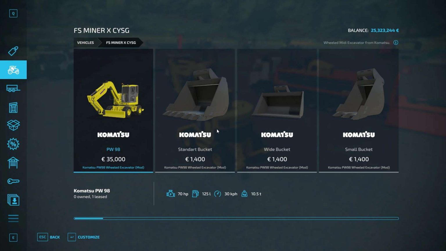 FS22 Komatsu PW-98 V1.0.0.0 Mod | FS25 Mods / FS22 Mods