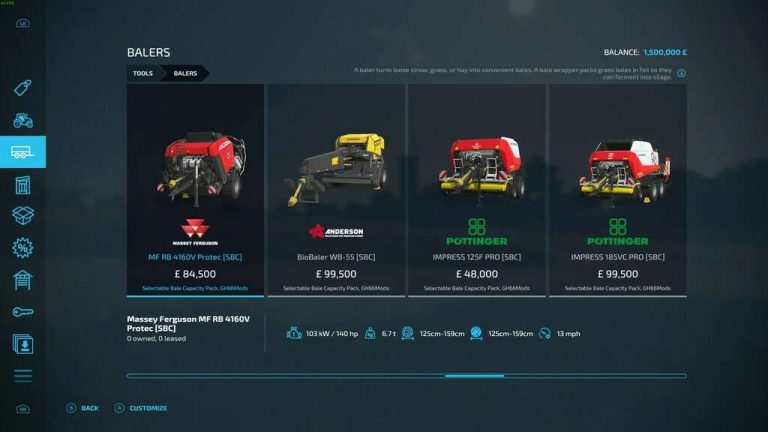 Pack de capacité de balle sélectionnable FS22 v1.3.0.0 Mod | FS25 Mods ...