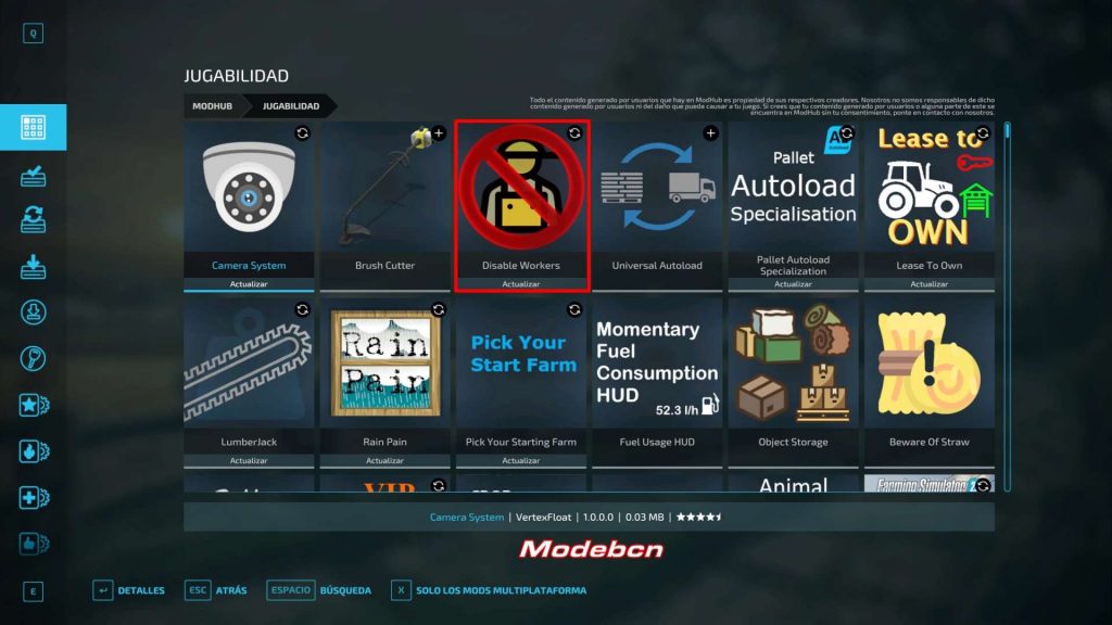 FS22 Disable Workers ESPANOL V1.1.0.0 Mod | FS25 Mods / FS22 Mods