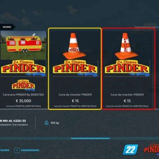 Cône de construction PINDER FS22 v1.0.0.0 Mod | FS25 Mods / FS22 Mods