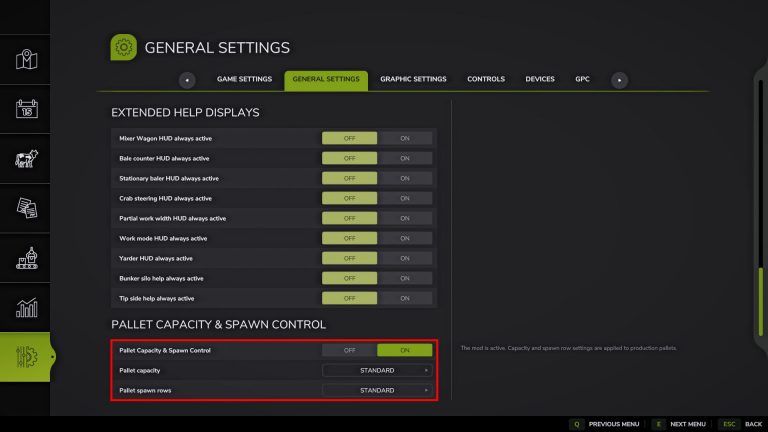 FS25 Capacité des palettes et contrôle d'apparition V1.0.0.0 Mod | FS25 ...